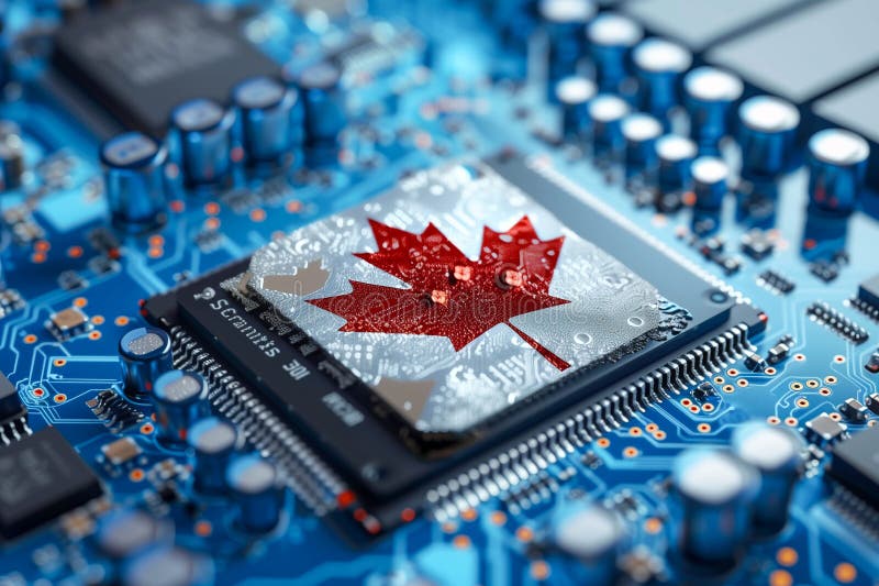 Canada Flag on CPU Chip Circuit Board Computer Manufacturing Factory ...