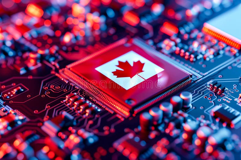 Canada Flag on CPU Chip Circuit Board Computer Manufacturing Factory ...