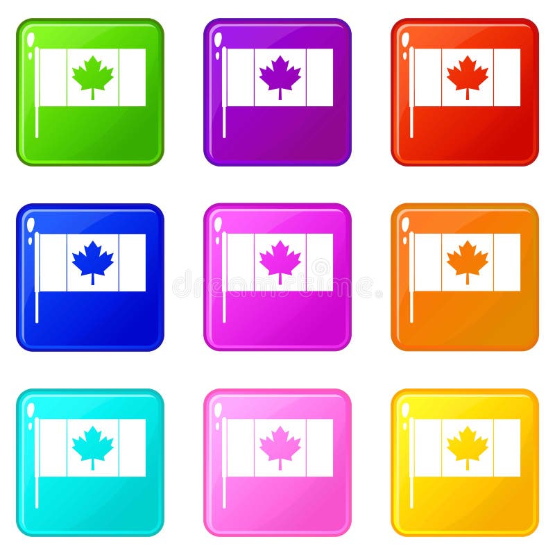 Canada Flag with Flagpole Icons 9 Set Stock Vector - Illustration of ...