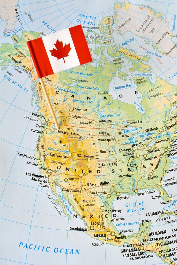 Canada flag pin on map stock image. Image of location - 58660289