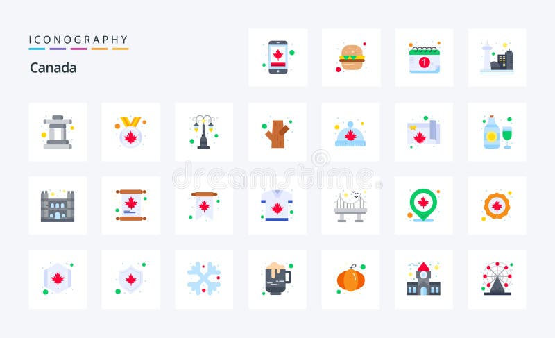 25 Canada Flat Color Icon Pack. Vector Icons Illustration Stock Vector - Illustration of medal ...