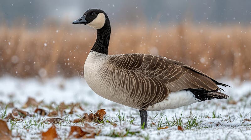 Canada Goose Standing in Snowy Field, Winter Scene Stock Illustration ...