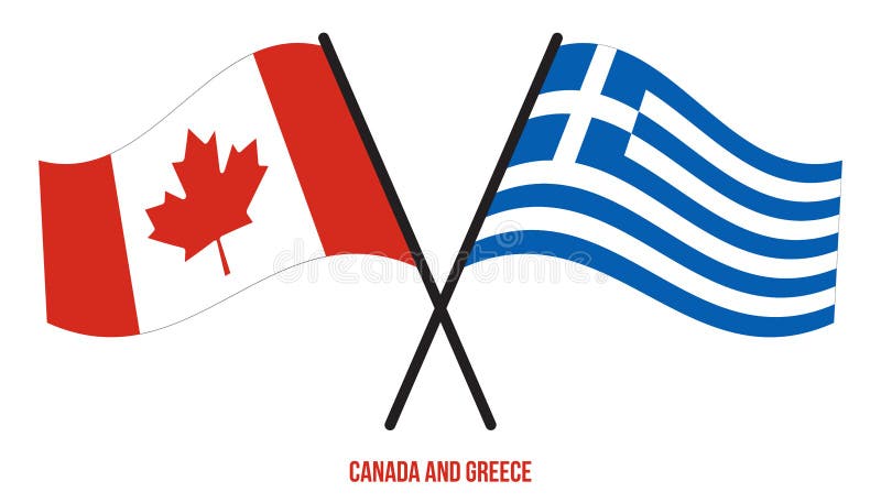 Canada and Greece Flags Crossed and Waving Flat Style. Official ...