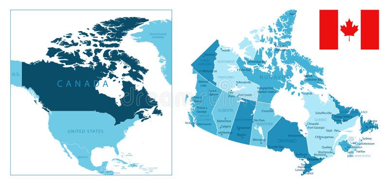 Canada - Highly Detailed Blue Map. Stock Vector - Illustration of ...