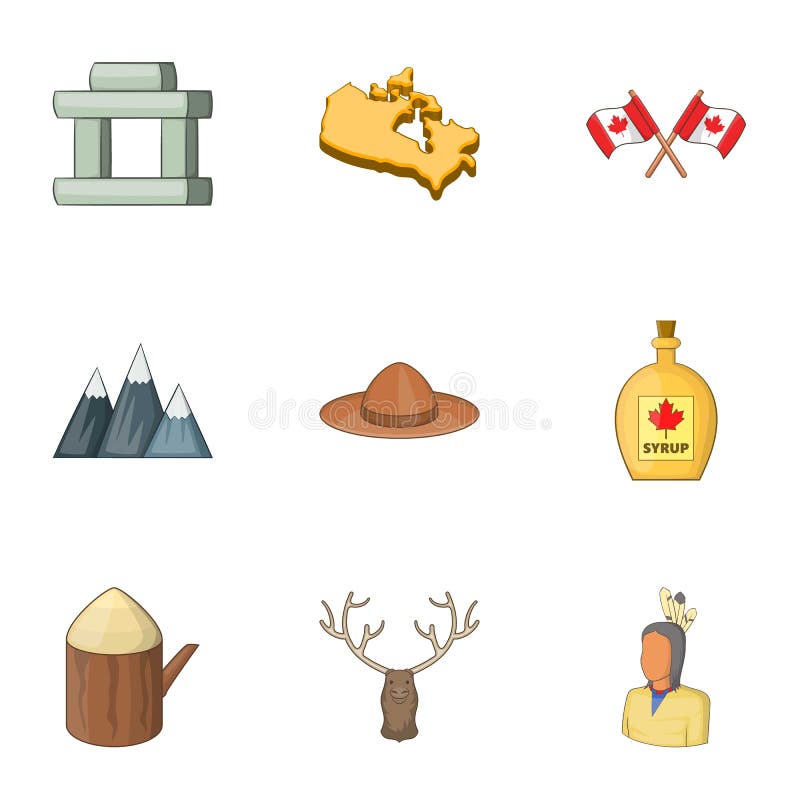 Canada Icons Set, Cartoon Style Stock Vector - Illustration of national ...