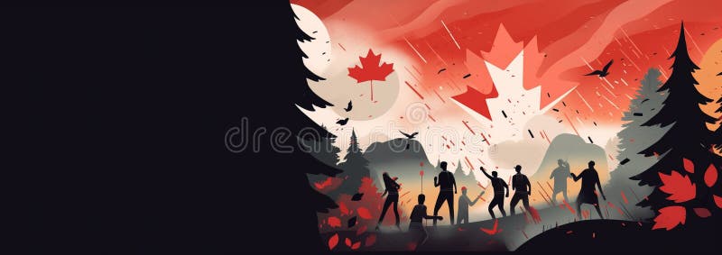 Canada Independence Day. Graphic Illustration in Red Colors with Flags ...