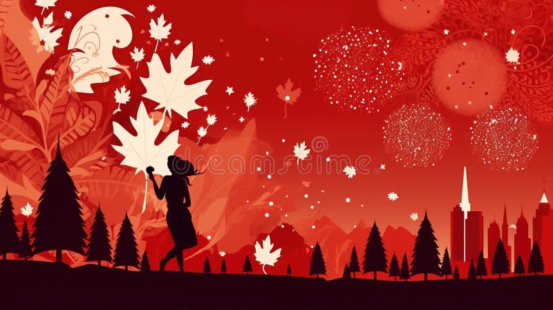 Canada Independence Day. Graphic Illustration in Red Colors with Flags ...
