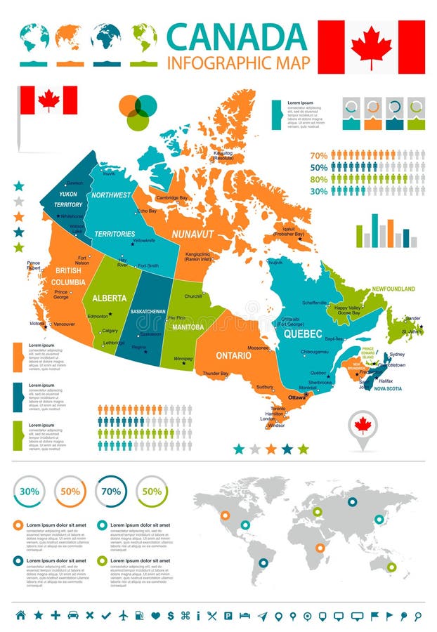 Canada - Infographic Map and Flag - Illustration Stock Illustration ...