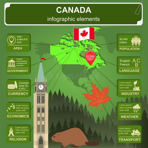 Canada Infographics, Statistical Data, Sights Stock Vector ...