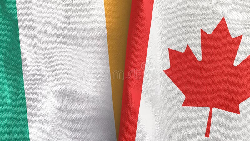 Canada and Ireland Two Flags Textile Cloth 3D Rendering Stock ...