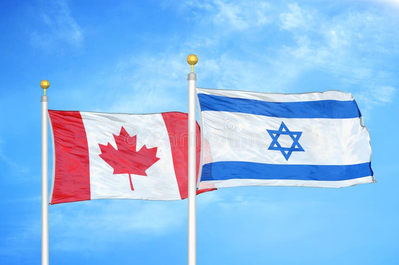 Canada and Israel and USA Realistic Three Flags Together Stock ...
