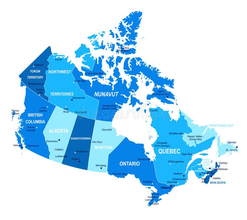 Canada Map. Cities, Regions. Vector Stock Illustration - Illustration ...