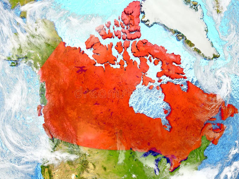 Canada on map with clouds stock illustration. Illustration of satellite ...