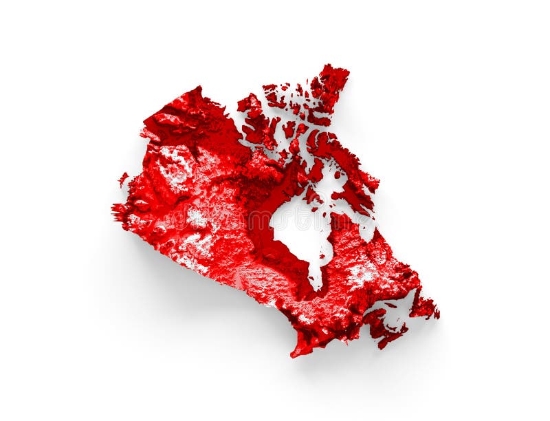 Canada Map with the Flag Colors Red and Yellow Shaded Relief Map 3d ...