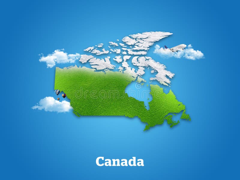 Canada Map. Green Grass, Sky and Cloudy Concept. Stock Photo - Image of ...