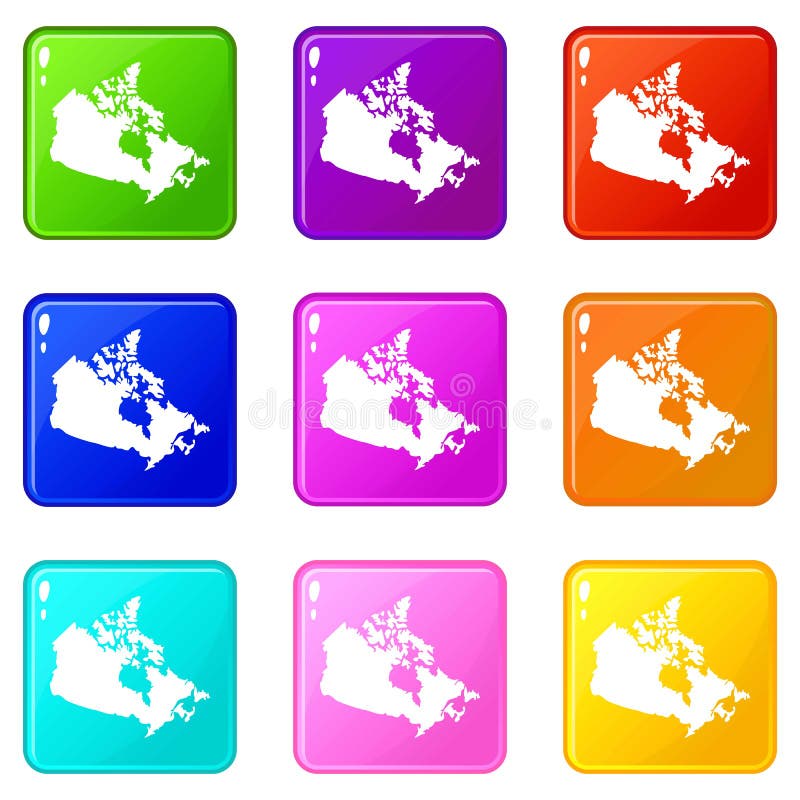 Canada map icons 9 set stock vector. Illustration of republic - 96142977