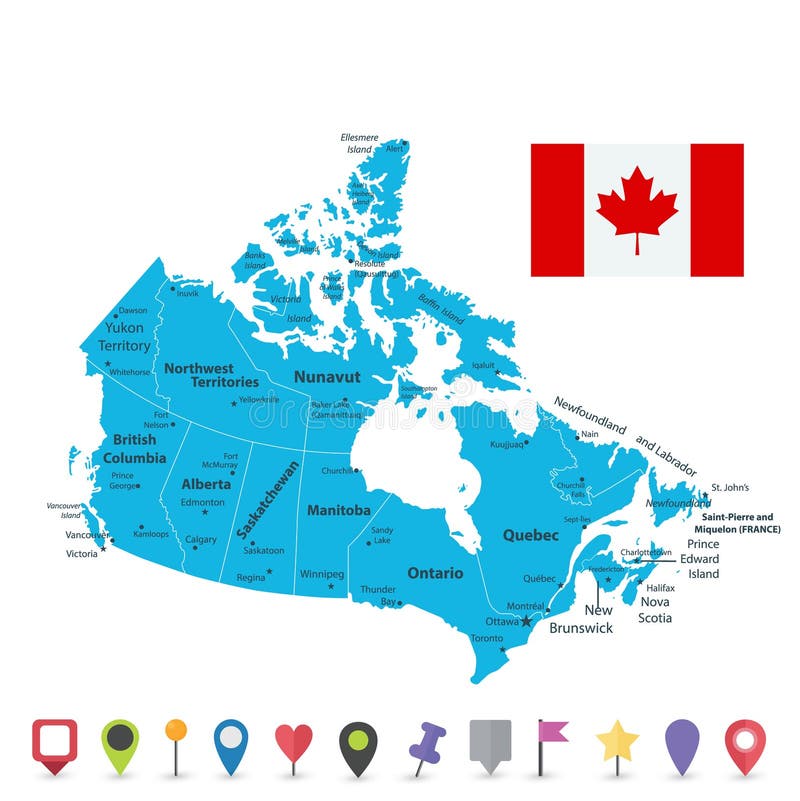 Canada Map and Map Icons Flat Stylized Stock Vector - Illustration of ...