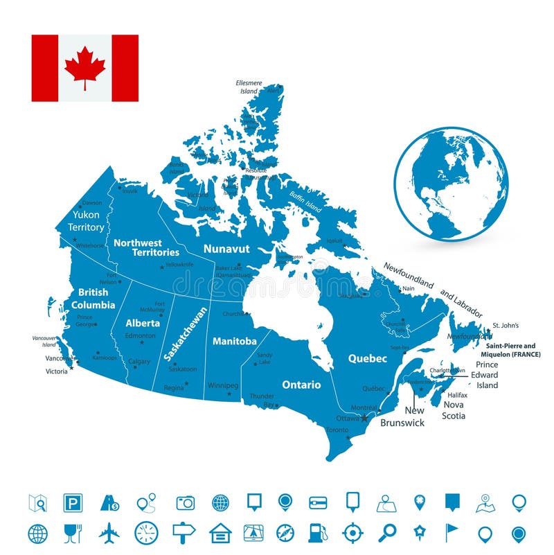 Canada Map and Navigation Map Icons Stock Vector - Illustration of flag ...