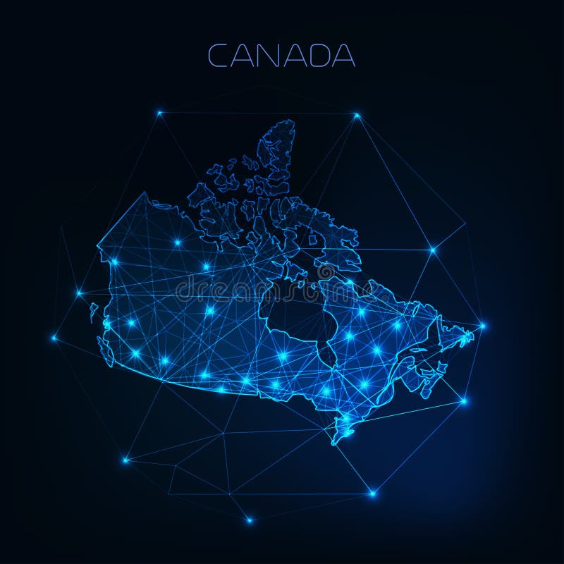 Canada Map Outline with Stars and Lines Abstract Framework ...