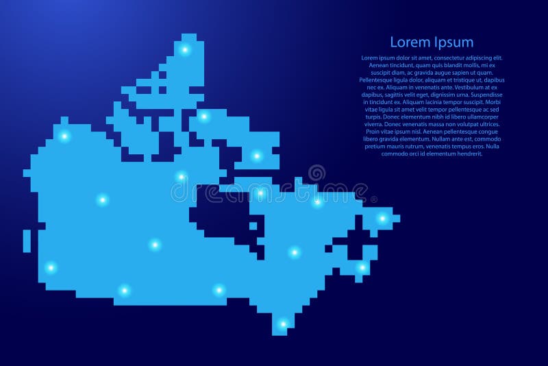Canada Map Silhouette from Blue Square Pixels and Glowing Stars. Vector ...