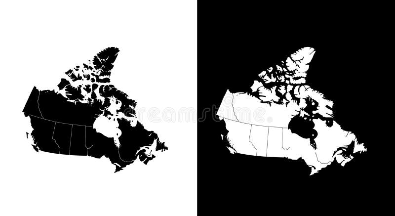 Canada Map Silhouette with Provinces and Territories - Black and White ...