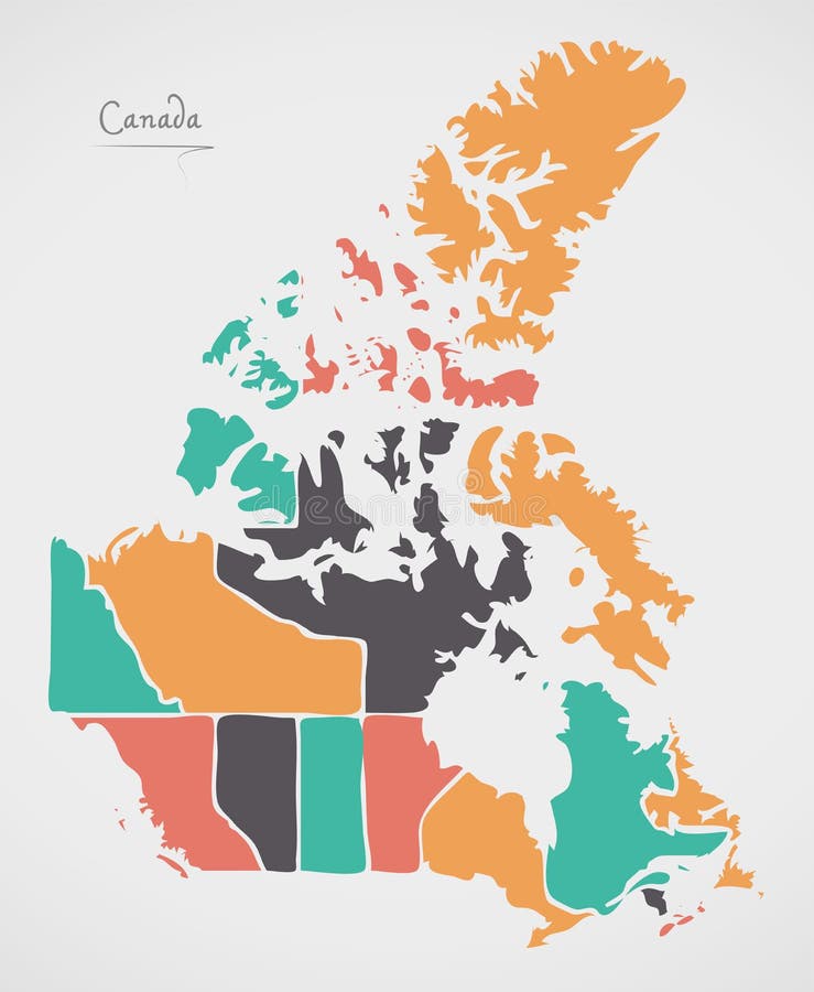 Canada Map with States and Modern Round Shapes Stock Vector ...