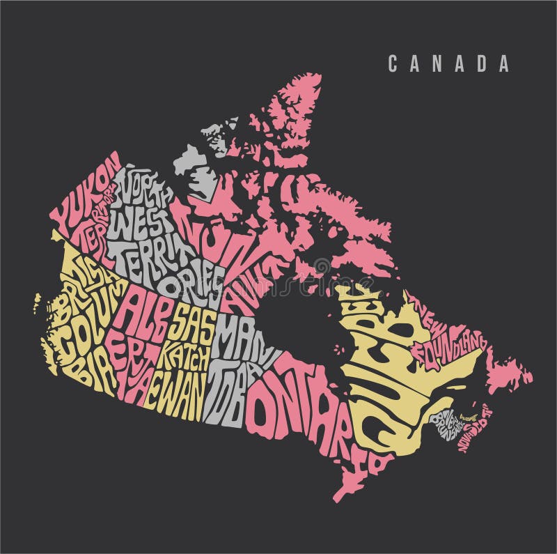 Ontario Map Lettering Art. Ontario Map Typography on Black Stock Vector ...
