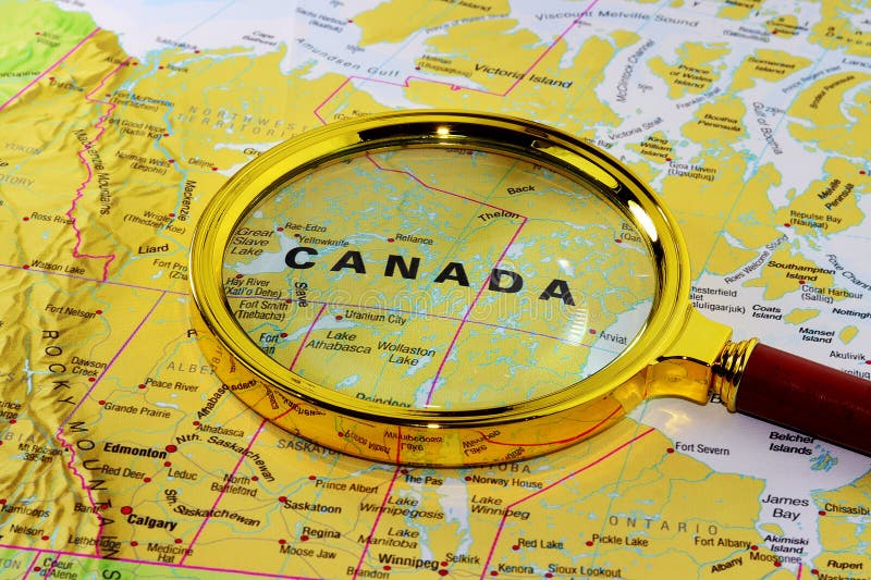 Canada Map Under Magnifying Glass, Loupe. Canada on the World Map with ...