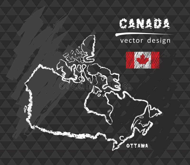 Canada Map, Vector Pen Drawing on Black Background Stock Vector ...