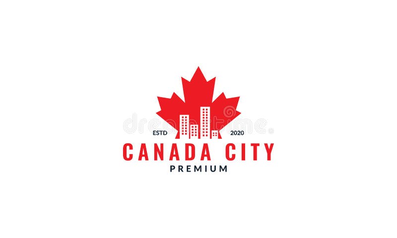 Canada Maple Red with City Silhouette Logo Design Stock Vector ...