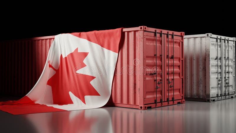 Canada National Flag and Container Box, 3d Rendering Stock Illustration ...