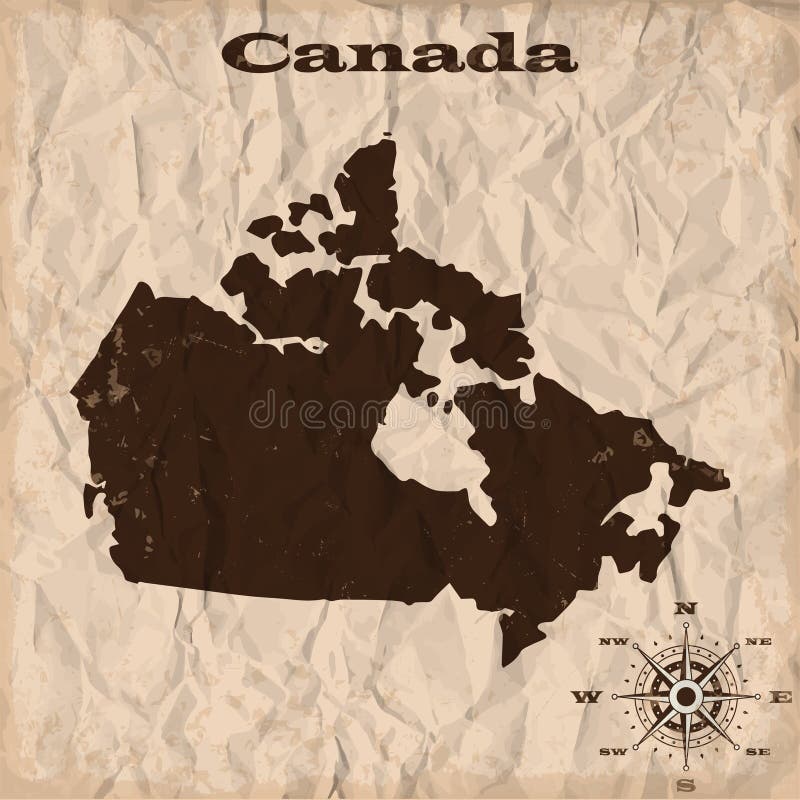 Canada Old Map with Grunge and Crumpled Paper. Vector Illustration ...