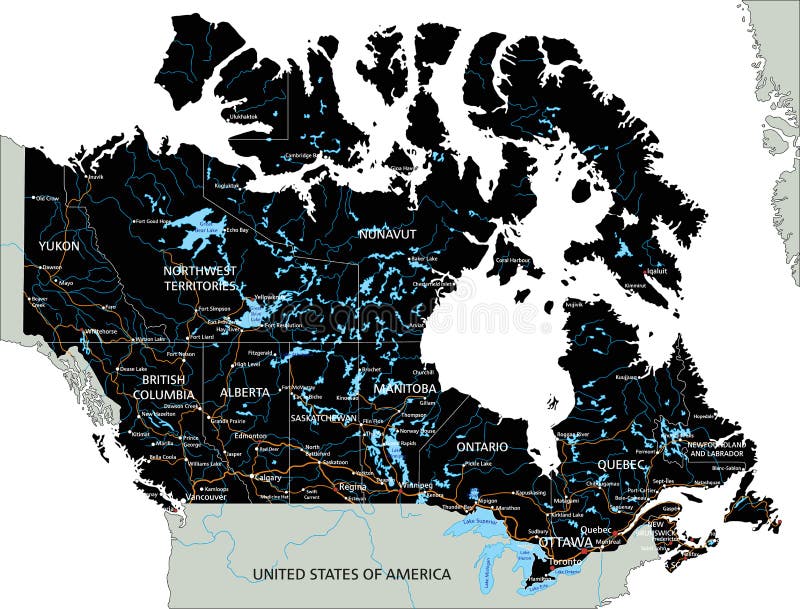 High Detailed Canada Road Map with Labeling. Stock Vector ...