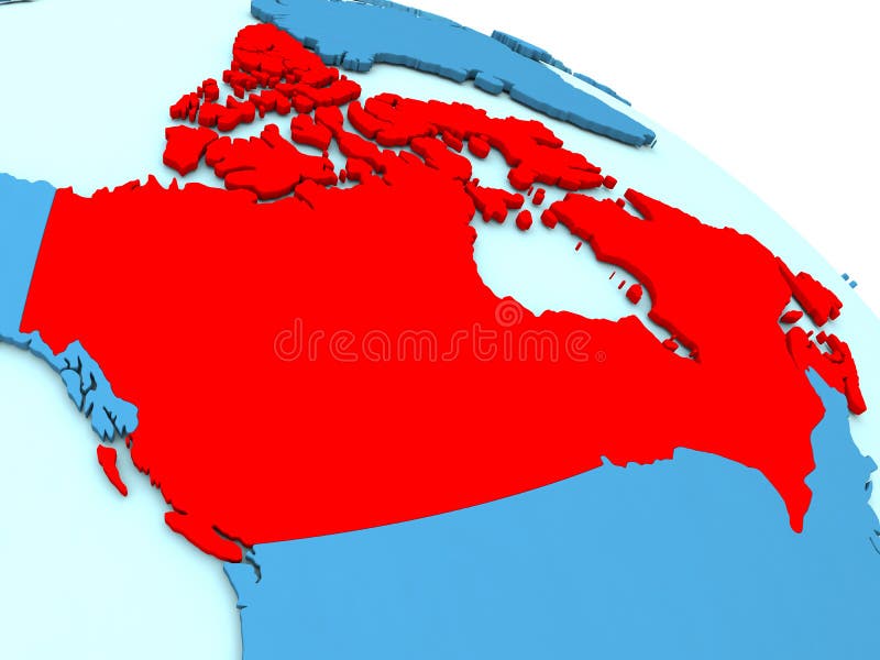 Canada in Red on Blue Globe Stock Illustration - Illustration of ...