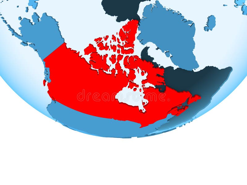 Canada in red on blue map stock illustration. Illustration of country ...