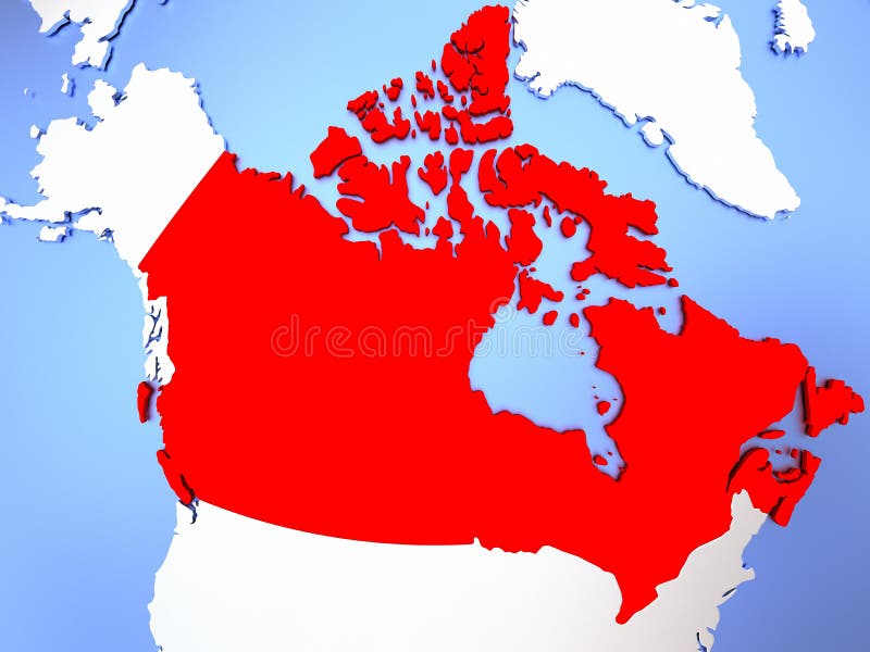 Canada in red on map stock illustration. Illustration of political ...