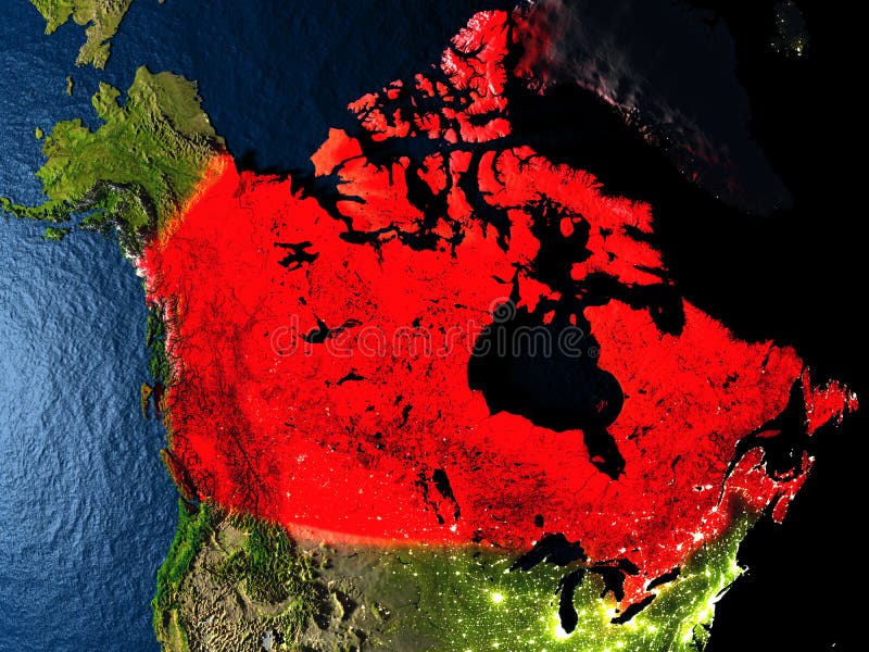 Canada from Space Highlighted in Red Stock Illustration - Illustration ...