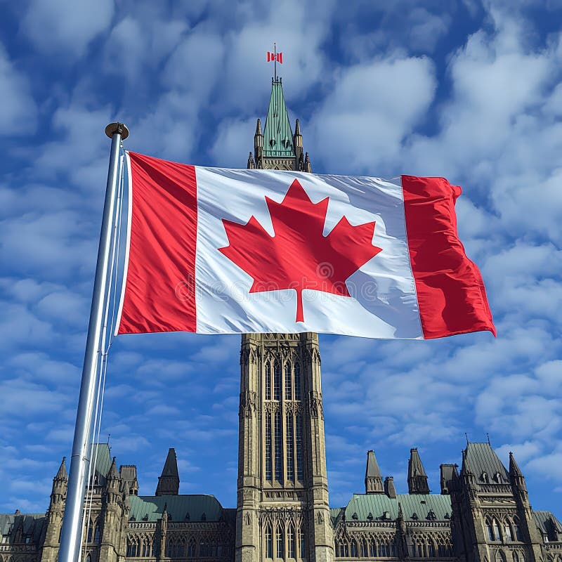 Canadian Flag Standing Tall in Front of Parliament Hill in Ottawa ...