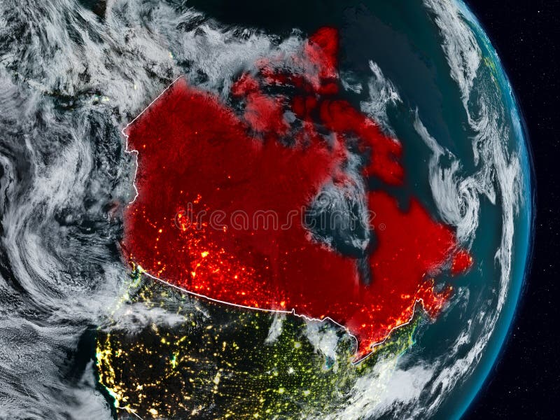 Canada from space at night stock illustration. Illustration of earth ...