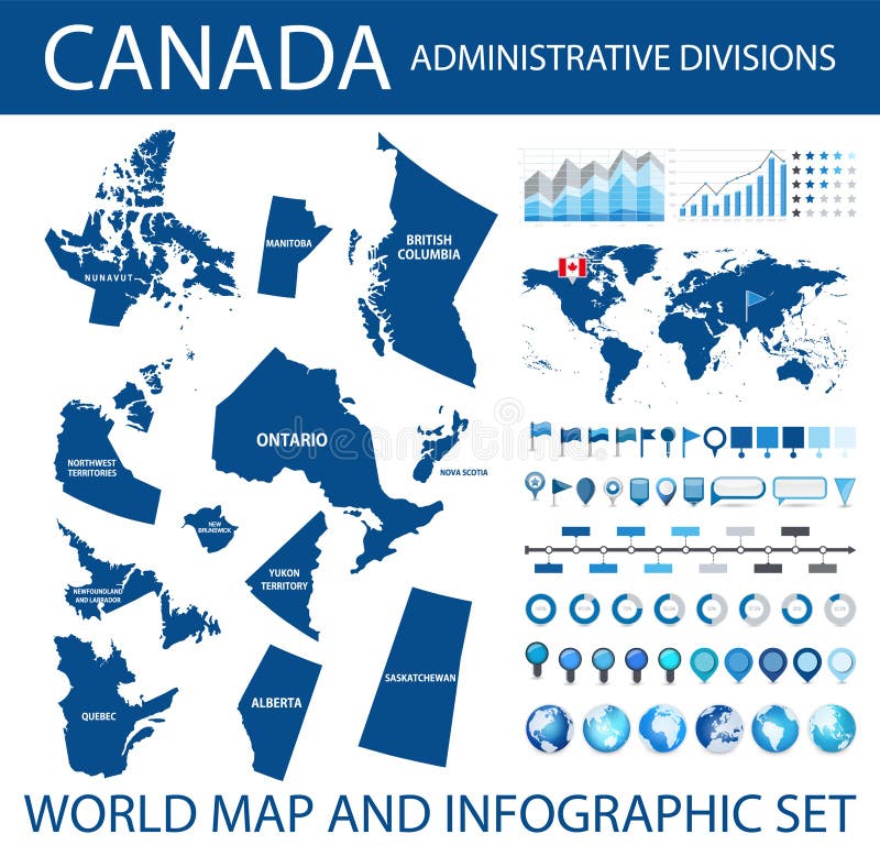 Canada State Administrative Divisions and World Map Stock Vector ...