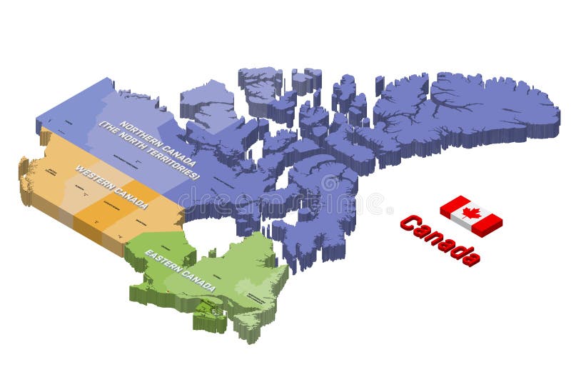 Canada States 3d (isometric) Colored Isolated Vector Map. Flag of ...