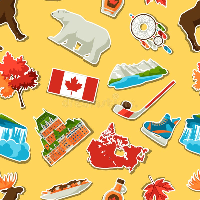 Canada Sticker Seamless Pattern. Stock Vector - Illustration of ...