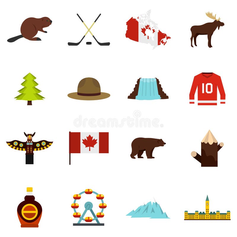 Traditional National Symbols of Canada. Set of Canadian Icons. Vector ...