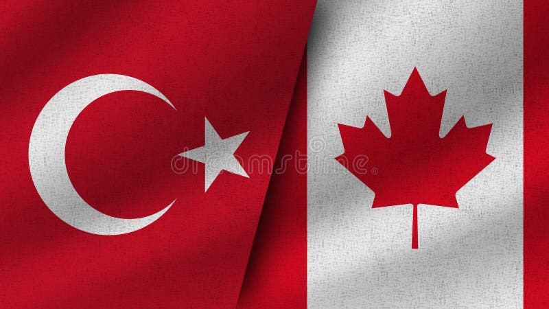Canada and Turkey Realistic Two Flags Together Stock Illustration ...