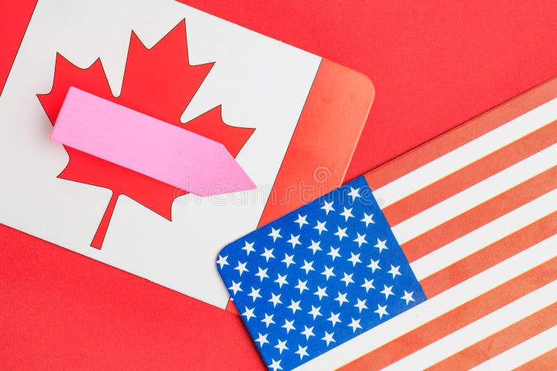 Canada and Usa Symbols on Red Backdrop: Flags and Borders Representing ...