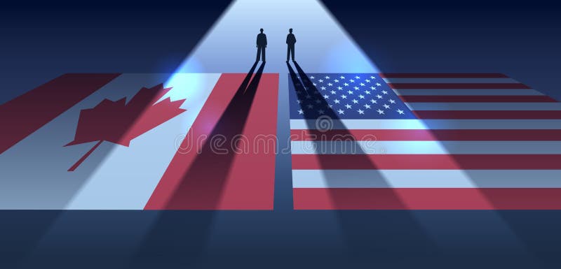 Canada USA Trade War Concept with Two Silhouetted Figures Standing on ...