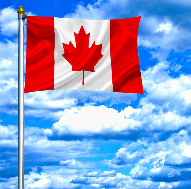 Canada Waving Flag Against Blue Sky Stock Image - Image of moving ...