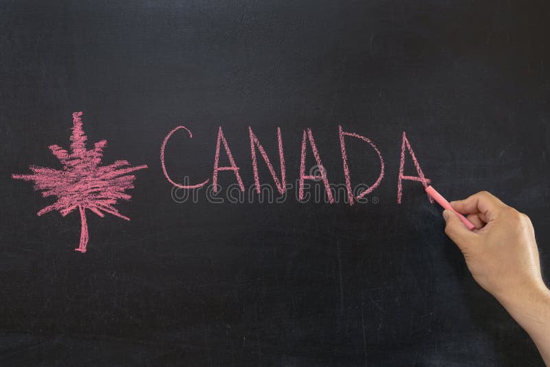 Canada Word on a Chalkboard and Symbol. Red Maple Leaf Stock Image ...