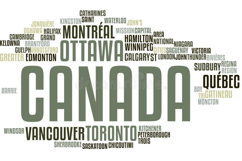 Canada word cloud stock illustration. Illustration of barrie - 140548236