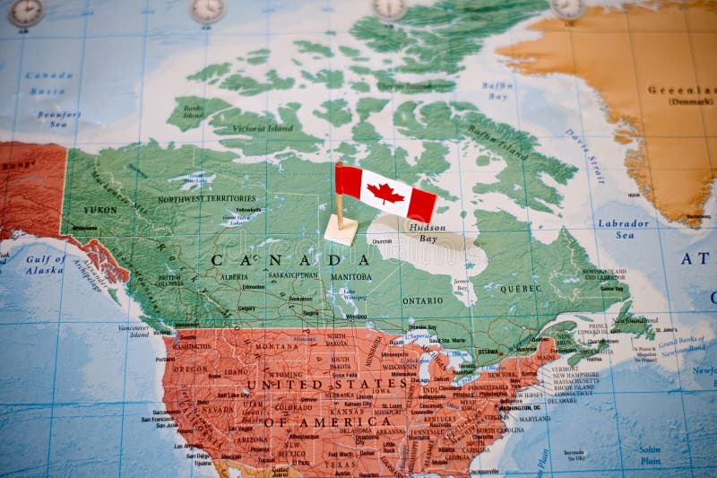 Canada on World Map with Flag Stock Image - Image of vacation, canada ...